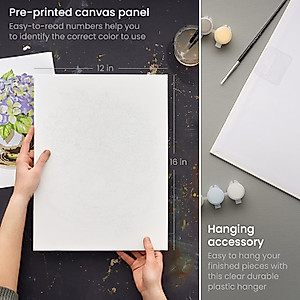 ARTEZA Paint by Number for Adults, 12x16 Inches, 21 Pieces, Hydrangea Flowers Paint by Numbers Kit, 1 Canvas Panel, 12 Acrylic Paint Pots, 5 Paintbrushes, Art Supplies for Home & Office Decor