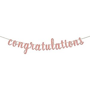 WeBenison Glitter Congratulations Banner for Congrats Grad - Wedding Anniversary - Baby Shower - Birthday - Retirement Party Decor Supplies Rose Gold