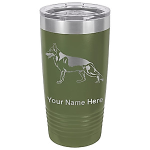 LaserGram 20oz Vacuum Insulated Tumbler Mug, German Shepherd Dog, Personalized Engraving Included (Camo Green)