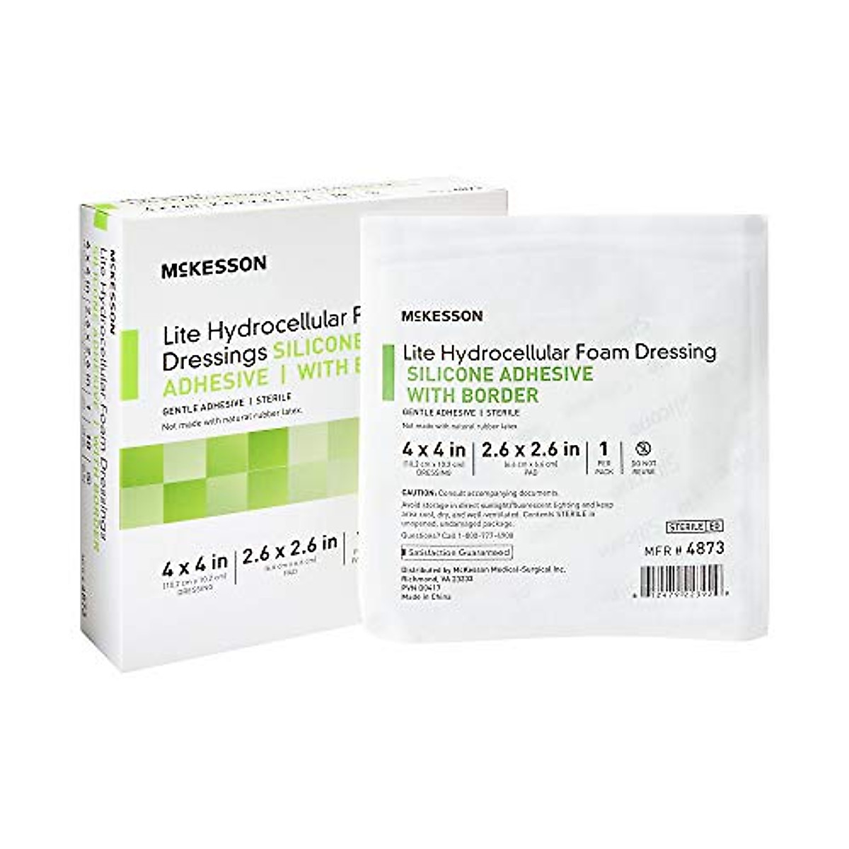 McKesson Lite Hydrocellular Foam Dressings, Sterile, Silicone Adhesive with Border, 4 in x 4 in, 10 Count, 1 Pack