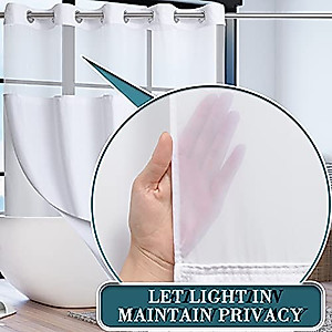 Hotel Grade Fabric Shower Curtain Set with Snap in Liner for Bathroom with See Through Top Window, Waffle Weave Shower Curtain, White, Machine Washable (Waffle-White,71W x 74H)