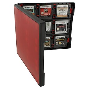 Assecure 18 game card case for Nintendo 3DS, new ??- 3DS XL, 2DS & DS - 18 in 1 game cartridge folio style plastic storage case travel box - Red & black