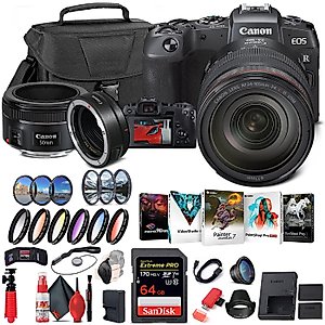 Canon EOS RP Mirrorless Digital Camera with 24-105mm Lens (3380C012) + Canon EF 50mm Lens + Mount Adapter EF-EOS R + 64GB Memory Card + Color Filter Kit + Case + Filter + More (Renewed)