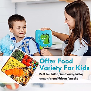 Lehoo Castle Bento Lunch Box for Kids with 4 Compartments&Sauce Jar,1.3L Large Bento Box, Lunch Containers with Spoon&Fork, Durable, Leak Proof, BPA-Free and Food-Safe Materials (Cyan)