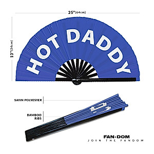 Hot Daddy hand fan foldable bamboo circuit hand fan funny gag slang words expressions statement gifts Festival accessories Rave handheld Circuit event fan Clack fans (Blue)
