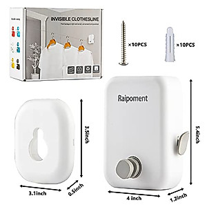 Retractable Clothesline, Raipoment Heavy Duty Wall Mounted Clothes, Indoor and Outdoor Drying Laundry Line, Retracting Hanging Clothing Drying Rack, Lock to Prevent Sagging White