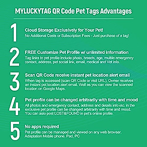 MYLUCKYTAG Personalized Pet ID Tags Dog Tags - Silent Silicone QR Code ID Tags - Pet Online Profile - Send Pet Location Alert Email When Scanning
