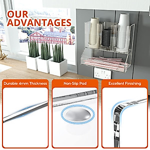 Richboom Cup and Lid Organizer, 6 Compartments with 2 Removable Dividers Coffee Station Countertop Cup Dispenser Condiment Organizer Accessories Caddy for Breakroom, Office, Home - Clear