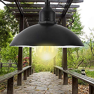 Solar Powered Pendant Light E27 Bulb, Metal Shade Solar Powered Pendant Light E27 Bulb Outdoor Hanging Shed Lamp for Home Garden