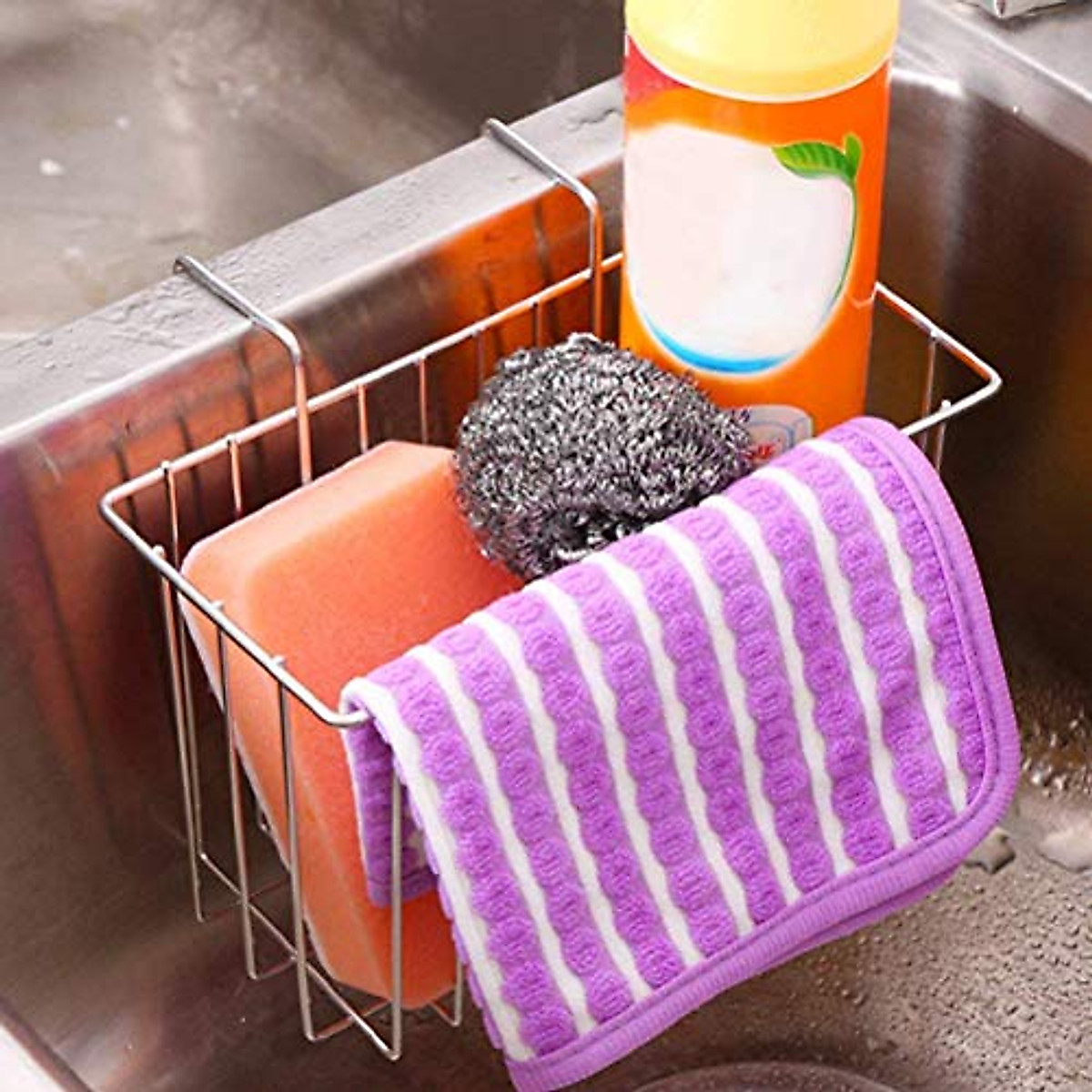 Kitchen Storage Holder Stainless Steel Sink Caddy Storage Hanging Basket Faucet Shelf Sponge Drain Rack
