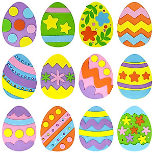 Hifunwu 24 Pcs Foam Easter Eggs for Crafts Easter Foam Crafts Stickers Set with Rhinestones Easter Crafts Party Favors Supplies