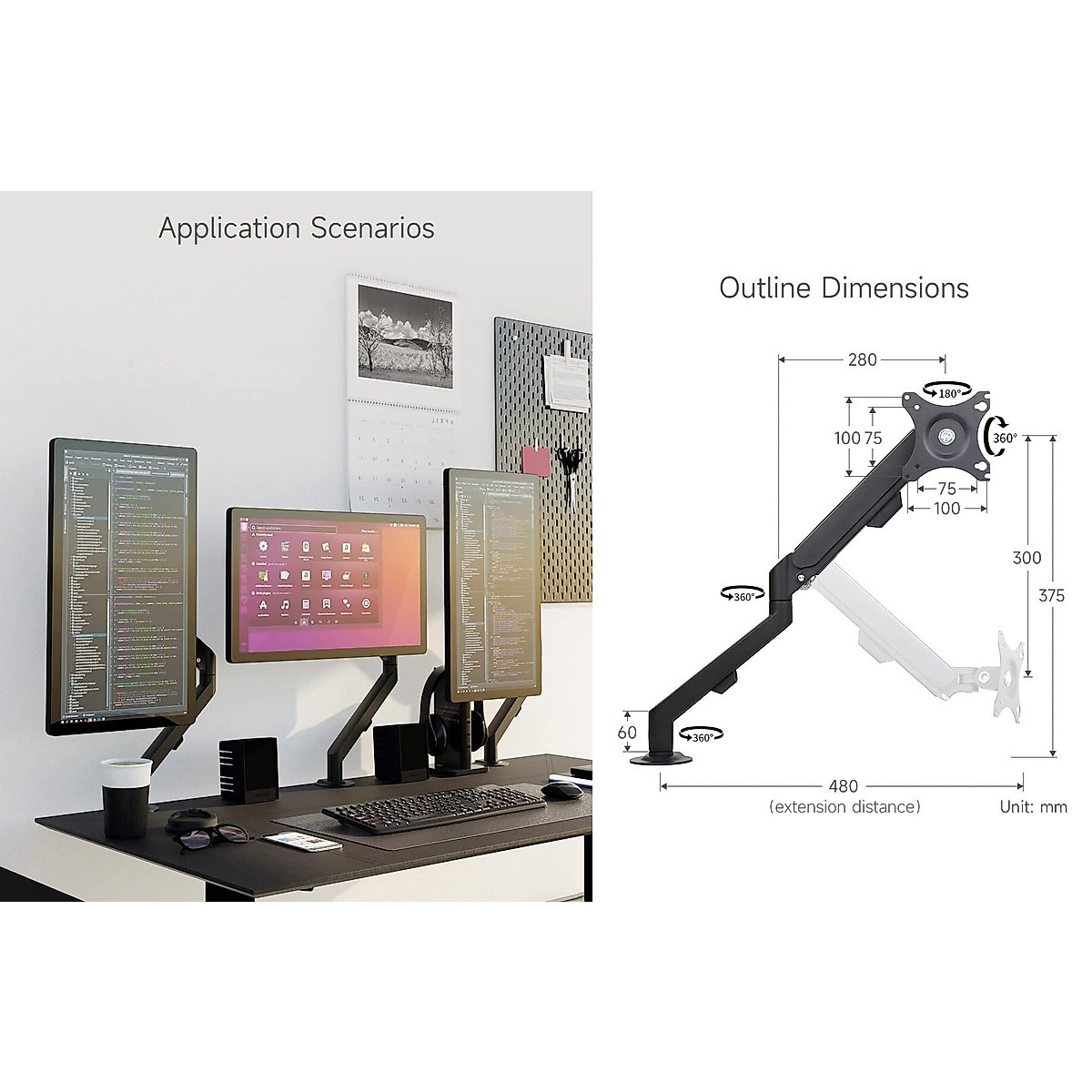 Waveshare Gas Spring Monitor Arm for 17~30 Inch Display Monitor, Height Adjustment, Supports Multi-Angle Rotation and Expansion