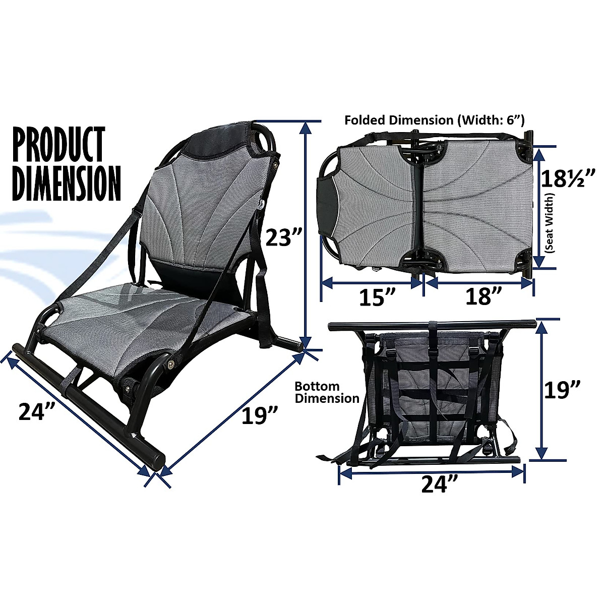 Pactrade Marine Adjustable Straps Black Gray Textilene Mesh Fabric Upright Deluxe Lightweight Kayak Seat Foldable Canoe Cushion Aluminum Frame Sit On Top Fishing Canoeing Boating Kayaking Rafting