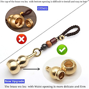 3 Pieces Gourd Brass Keychains,Feng Shui Luck Coins with Brass Calabash Wu Lou Key Ring for Good Luck , Wealth Success & Longevity , Blessing Paper in it, Gold, 2x2x4 inches