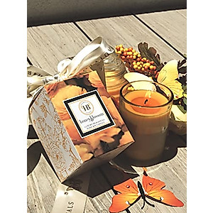 HB HEALTH BEAUTY BOTANICALS Blossom Candle. Honey Citrus Vanilla High Fragrance Soy Candle in Honey Wax 7.5 Oz Gold Glass