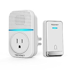TECKNET Self-Powered Wireless Doorbells for Home, 1300ft No Battery Need Waterproof Door Bell Push Button Chime Kit, Cordless Plug in Classroom Doorbell with 32 Chimes/LED Light/5-Level Volume