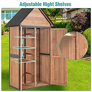 Sheds Outdoor Storage,Garden Shed with Metal Frame Structure and Adjustable Shelves,Large Capacity Storage Tool Cabinet Box for Backyard Garden Patio Lawn (Brown)