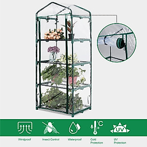 ABCCANOPY Mini Greenhouse, 4 Tiers Portable Gardening Greenhouse with Zippered Door for Indoor Outdoor Use (Transparent PVC Cover)
