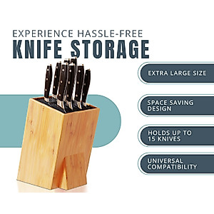 XL Large Universal Knife Block without Knives - Bamboo Countertop Knife Holder w/Removable Bristles - Convenient & Versatile for Any Knife Size