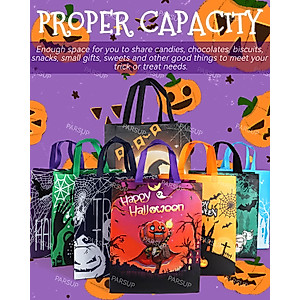 Aviski 8PCS Halloween Trick or Treat Bags, Halloween Tote Bags with Handles, Large Gift Bags, Multifunctional Non-Woven Halloween Bags for Gifts Wrapping, Halloween Party Supplies, 15×11.8×3.9“