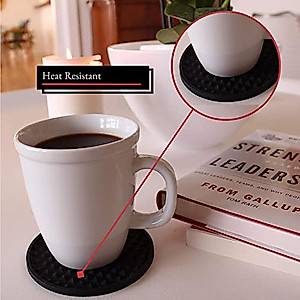 Barvivo Black Silicone Coasters for Drinks - Anti Slip Coaster Sets with Holder, 8 Pack - Cup Coasters for Tabletop Protection in Office or Home - Unbreakable Table Coaster for Outdoor and Indoor