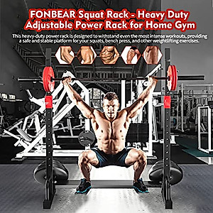 FONBEAR Squat Rack, Barbell Rack, Bench Press 550 LBS Max Load Adjustable Squat Rack Stand Multi-Function Weight Lifting Home Gym - Great for Beginners and Professional Use