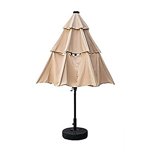 PUPZO 10FT 3 Tiers Sunbrella Patio Solar 32 LED Lighted Umbrella Outdoor with 8 Ribs (KHAKI)