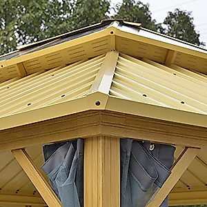 Outsunny 10' x 12' Hardtop Gazebo Canopy with Galvanized Steel Double Roof, Skylight Window, Aluminum Frame, Outdoor Permanent Pavilion with Netting, for Patio, Garden, Backyard, Yellow