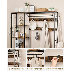 Hzuaneri Hall Tree, Coat Rack with 3-Tier Storage Bench and 1 Drawer, 5-in-1 Entryway Bench with 17 Hooks, 1 Hanging Rod, 4-Tier Side Shelves, Rustic Brown HT03501B