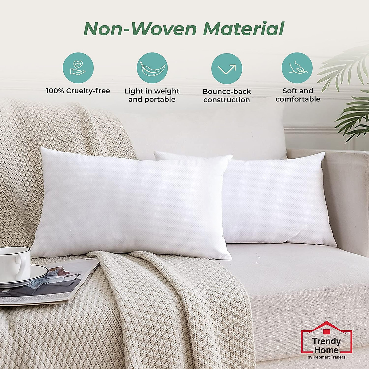 Trendy Home 12x20 Throw Pillow Insert, Cushion Sham Stuffer Hypoallergenic, Lumbar Support Decorative Home Outdoor Couch Bed Pillow Filler (Non Woven)