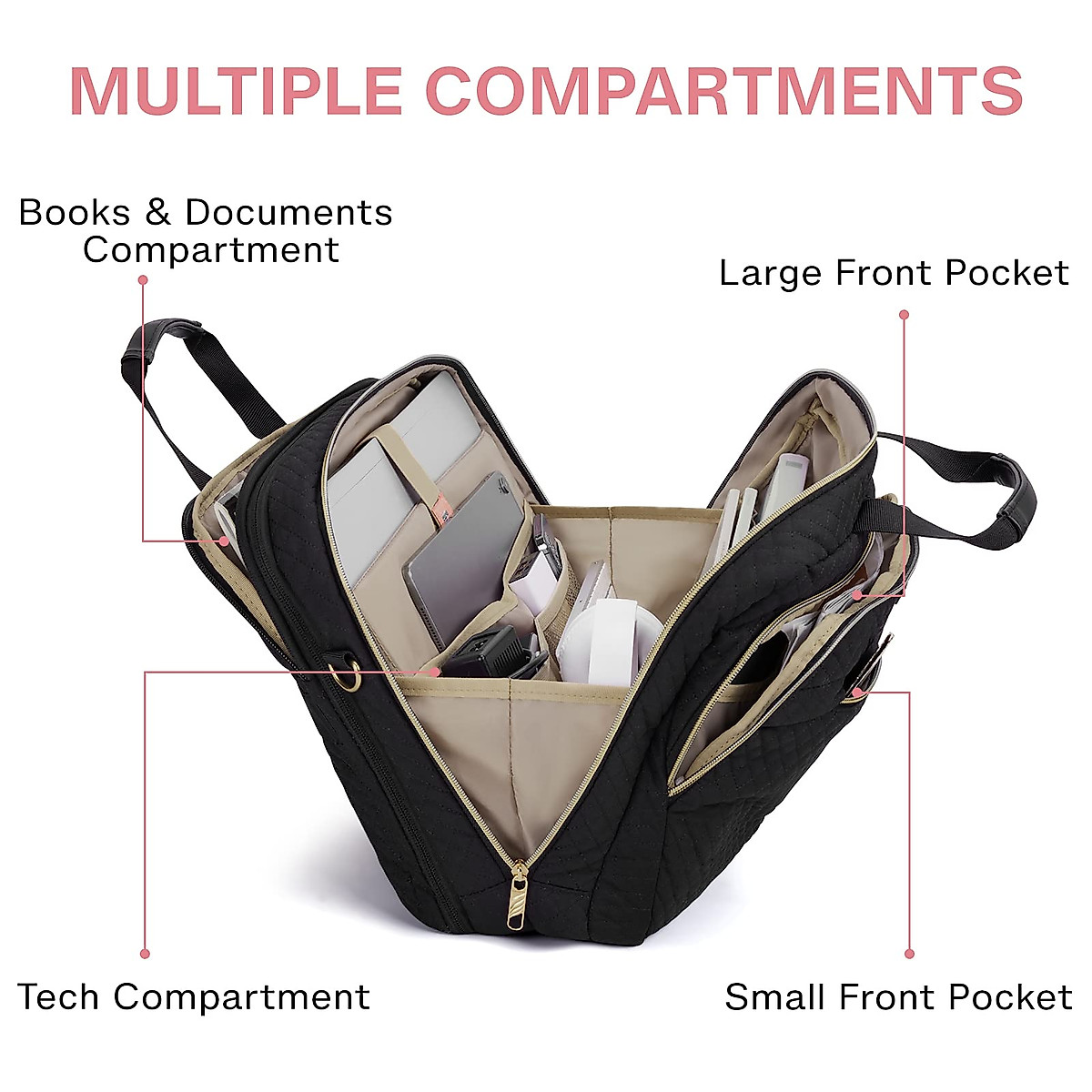 BAGSMART 17.3 Inch Laptop Bag, Large Expandable Briefcase for Women Business Office Travel Computer Bag Shoulder Bag Water Resistant Anti Theft Durable,Black Woven