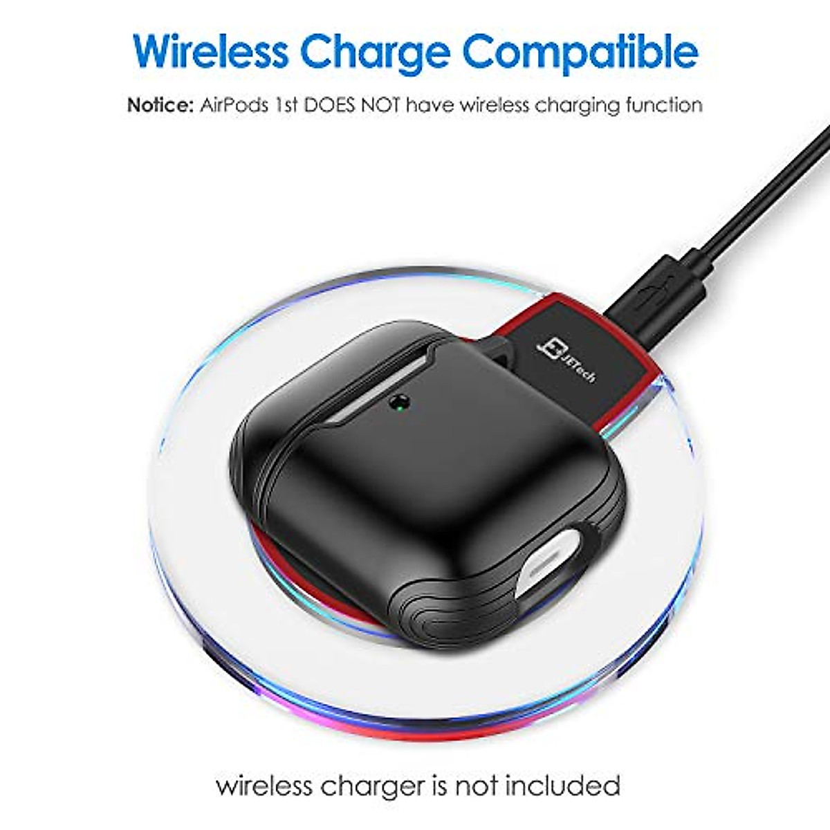 JETech Case Cover for AirPods (1st & 2nd Generation), PC and TPU, Protective Skin with Keychain (Black)