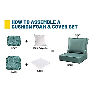 ARTPLAN Olefin 24x24 Deep Seat Patio Cushions for Outdoor Furniture,Extra 6 inch Thick,Back 18"x24",Removable,Replacement,Solid/Floral,Outdoor/Indoor,Aqua