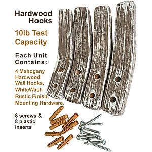 WRIGHTMART Wooden Wall Mounted Coat Hook Set of 4 - Heavy Duty Handmade for Entryway, Hallway, Bathroom, Kitchen - Weathered Whitewash Farmhouse Decor