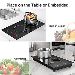 GIHETKUT Double Induction Cooktop, 110V Electric Cooktop 2300W Electric Stove Top with 2 Burner Independent Control, Ultrathin Body, 9 Temperature, Multiple Power Levels, 2 Hour Timer, Safety Lock