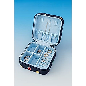 Kate Spade New York Navy Floral Travel Jewelry Case, Small Jewelry Box to Organize Rings, Necklaces, Earrings, Garden Toss
