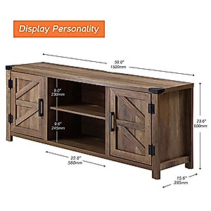 WAMPAT Farmhouse Barn Door TV Stand for TVs Up to 65" Modern Wood Console Entertainment Center Storage Cabinet Table Living Room with Adjustable Shelves