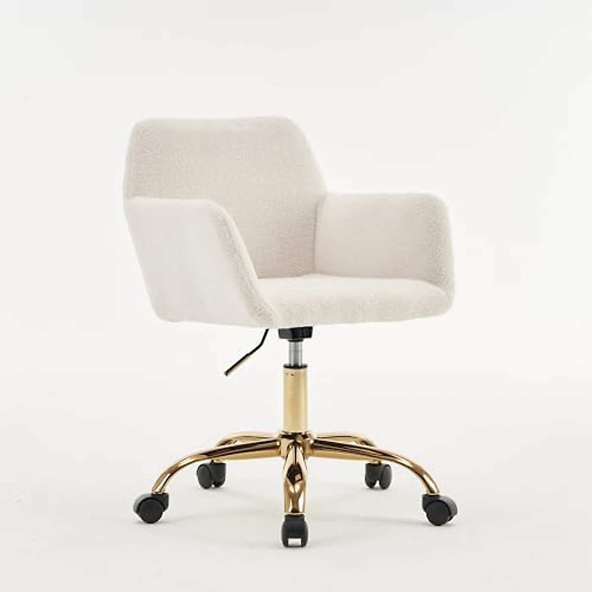 SSLine Faux Fur Vanity Chair Elegant White Furry Makeup Desk Chairs for Girls Women Modern Comfy Fluffy Arm Chair Stool with Wheels in Bedroom Living Room (G Type-White&Gold)