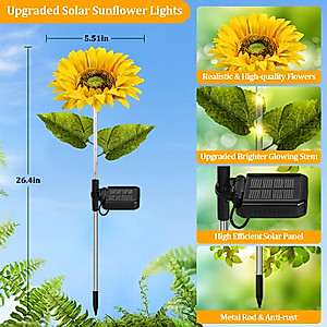 4 Packs Solar Lights for Outside, Outdoor Waterproof Solar Flower Lights for Garden Decor, Solar Powered Flower Light with Bigger Sunflower, Solar Fairy Lights Decor Fence Landscape Patio Yard Walkway