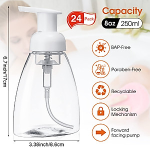 24 Pack 24 Pcs 8 oz Foaming Soap Dispenser Foaming Pump Bottle Pump Bottles Hand Soap Pump Foam Dispenser Bottle Plastic Press Bottles Empty Refillable Plastic Container for Liquid Soap Shampoo