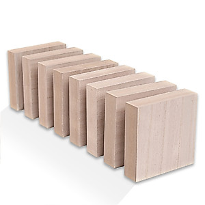 (8-Pack) - 4” x 4” Wooden Blocks for Crafts - 1-Inch Thick Square MDF Blocks - Smooth Surface with Wood Grain Pattern - Highly Customizable Blank Wood Squares