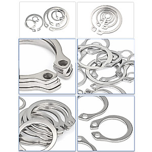 Elantek 330Pcs 15-Size Metric 304 Stainless Steel External Retaining C-Clips Rings/External Circlip Snap Retaining Clip Ring Assortment Kit - 4mm to 28mm