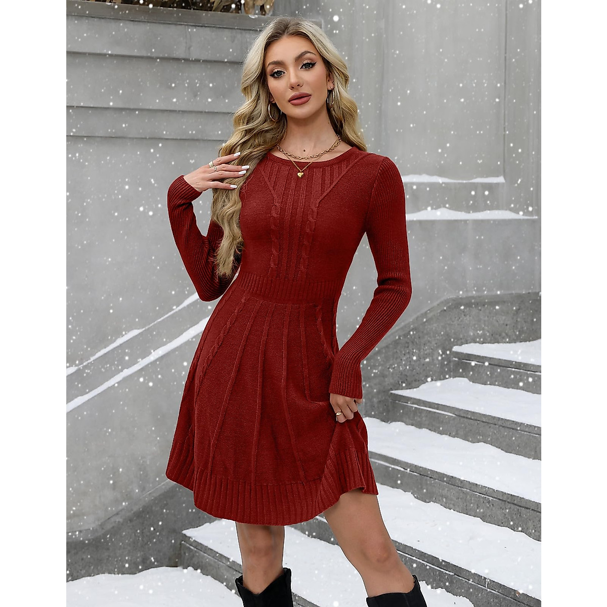 Maisolly Green Sweater Dresses Ladies Comfy Lightweight Warm Pullover Oversized Winter Dress Burgundy L