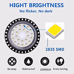 UFO LED High Bay Light 100W, High Bay LED Shop Lights, 10000LM 6000K Commercial Bay Lighting, IP65 Warehouse LED Lights Warehouse Area Light, UFO LED Light Indoor for Garage Workshop