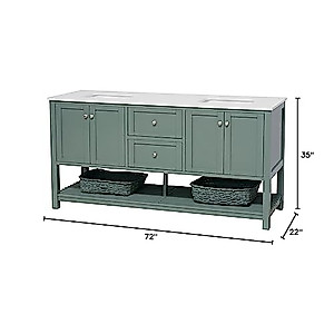 Kitchen Bath Collection Lakeshore 72-inch Double Bathroom Vanity (Engineered White/Sage Green): Includes Sage Green Cabinet with Engineered White Countertop and White Ceramic Sinks