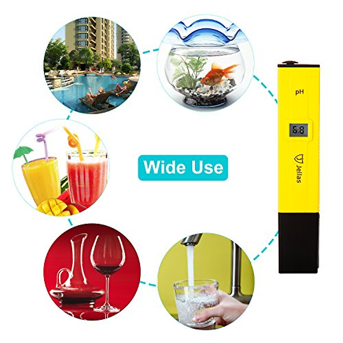 Jellas Pocket Size pH Meter Digital Water Quality Tester for Household Drinking Water, Swimming Pools, Aquariums, Hydroponics, pH Measurement for 0-14.0 pH, ± 0.1 Accuracy, 0.1 Resolution.(Yellow)
