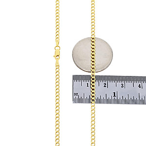 Nuragold 14k Yellow Gold 2.5mm Cuban Curb Link Chain Pendant Necklace, Mens Womens Jewelry 16" 18" 20" 22" 24" 26"