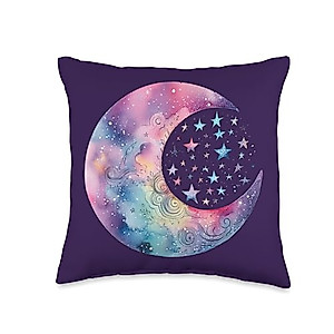 Cosmic Moon and Stars Space Galaxy Celestial Throw Pillow, 16x16, Multicolor