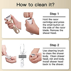 Electric Razor for Women Electric Shaver Bikini Trimmer Body Hair Removal for Legs and Underarms IPX7 Waterproof Wet and Dry Painless Cordless Ladies Shaver with LED Light & Detachable Head