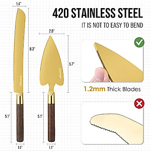 Emonya Wedding Cake Knife and Server Set, Cake Cutter,Stainless Steel Gold Cake Knife and Server Set Ideal for Wedding,Birthdays,Holiday,50th anniversary and Events,True Love (Set of 2)